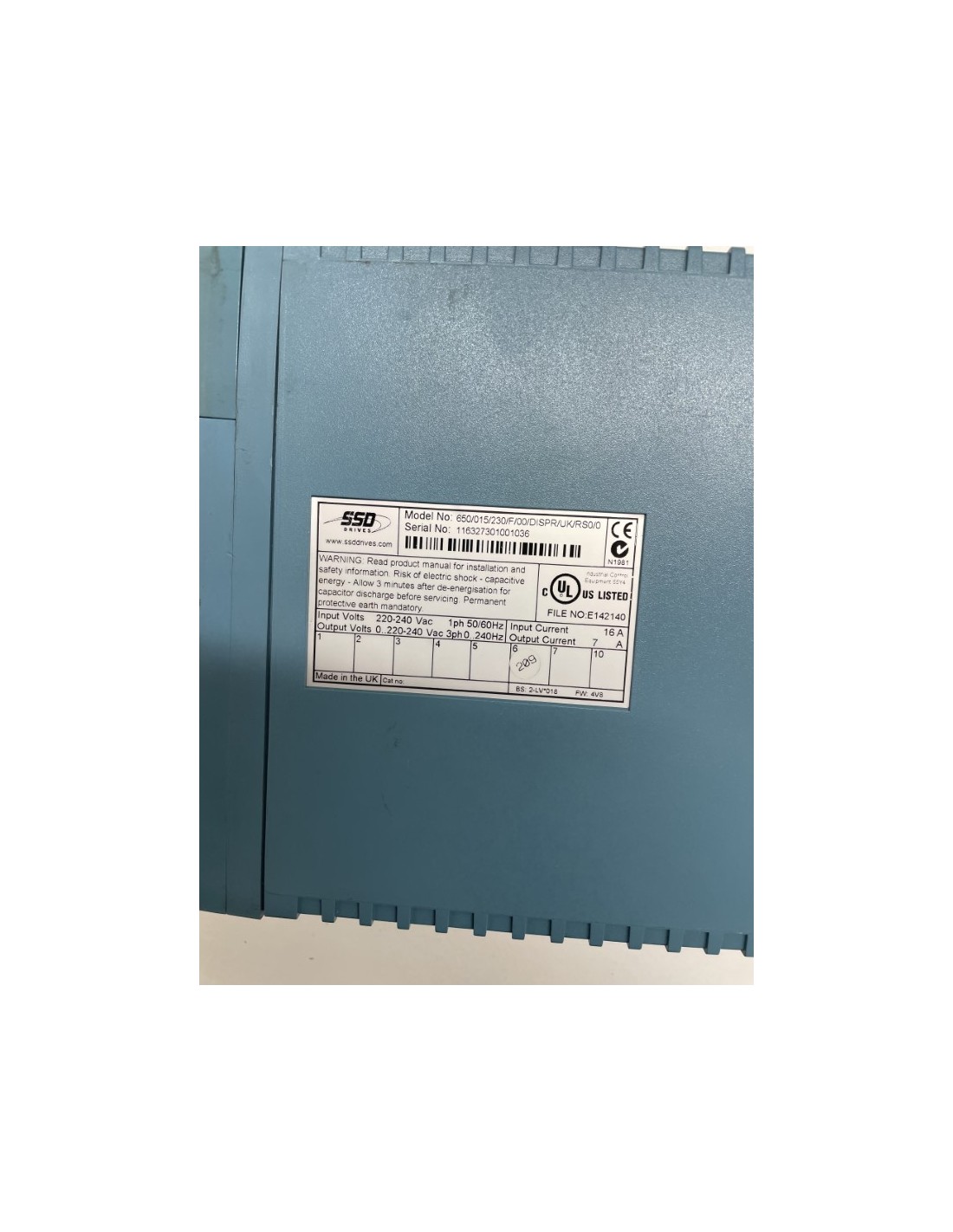 SSD Drives 650/015/230/F/00/DISPR/UK/RS0/0 Motor Drive